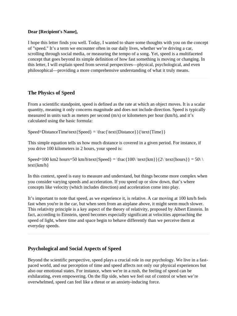 SPEED Explanation | PDF | Speed | Concept