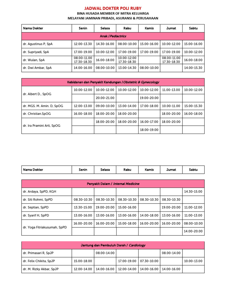 Jadwal Dokter Poli Ruby 26-09 | PDF | Medicine | Health Care