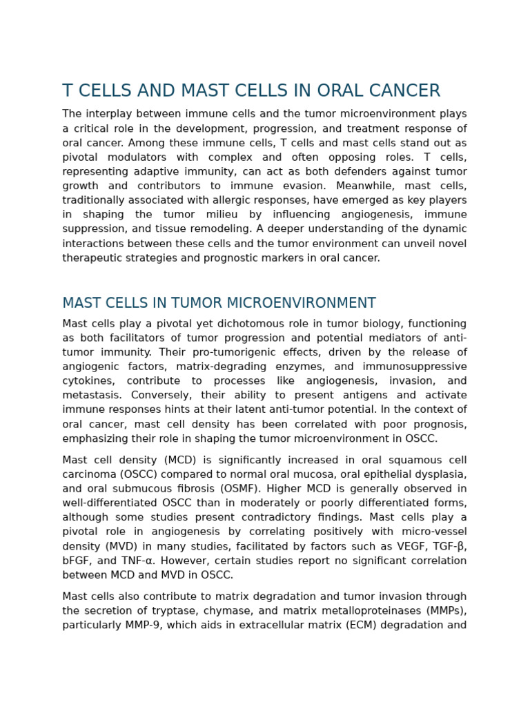 T Cells and Mast Cells in Oral Cancer | PDF | T Cell | Immune System