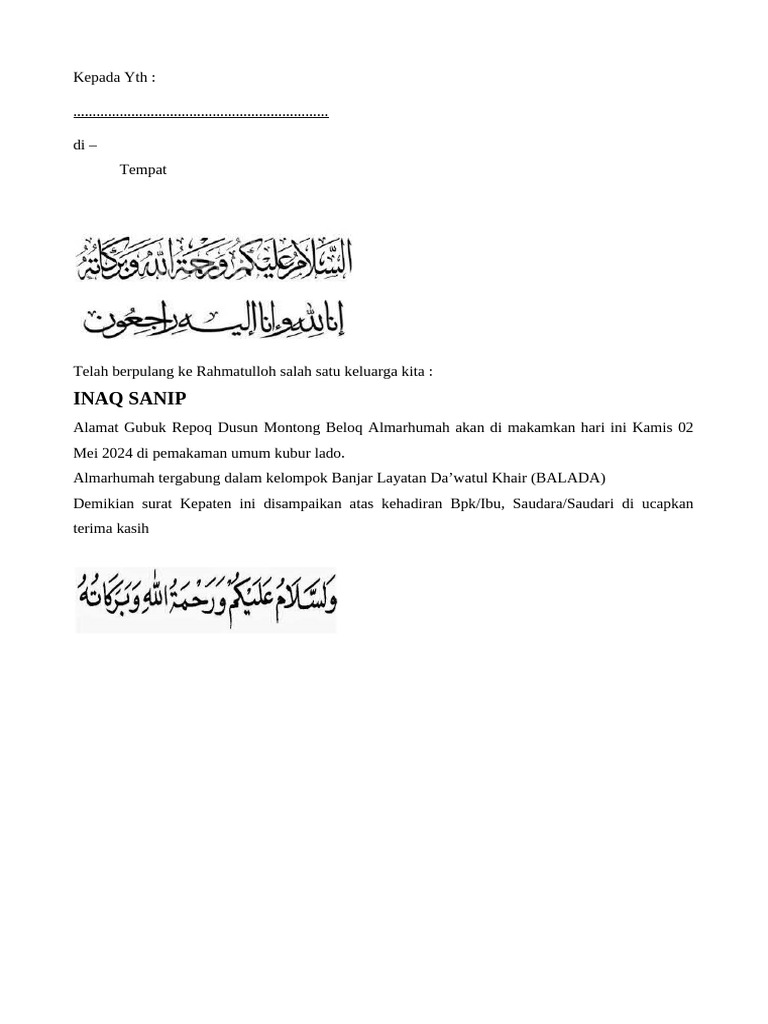 Undangan Kepaten untuk Pemakaman | PDF