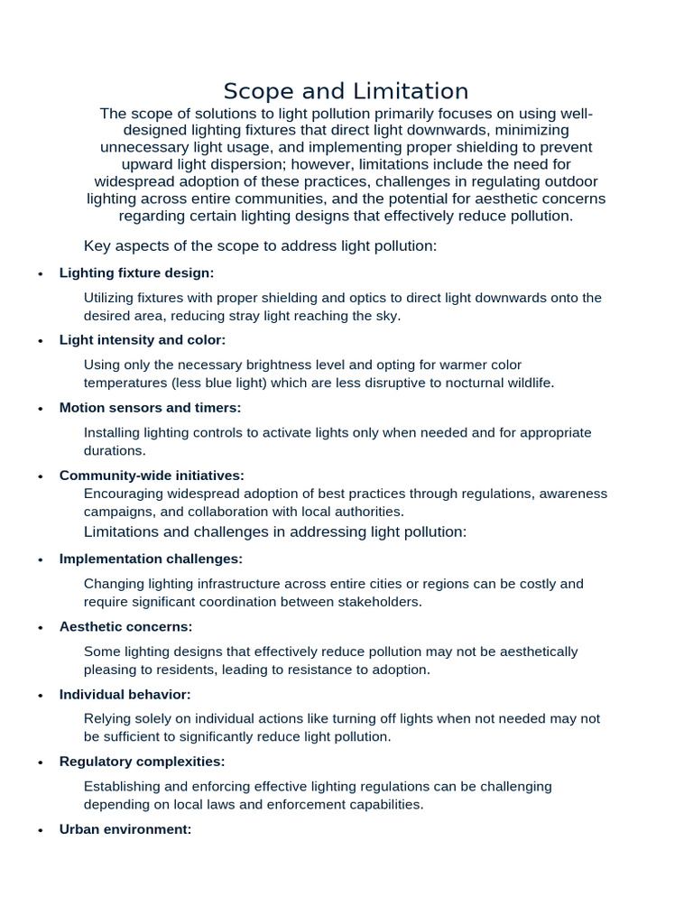 Scope and Limitation of Light Pollution | PDF | Lighting | Light
