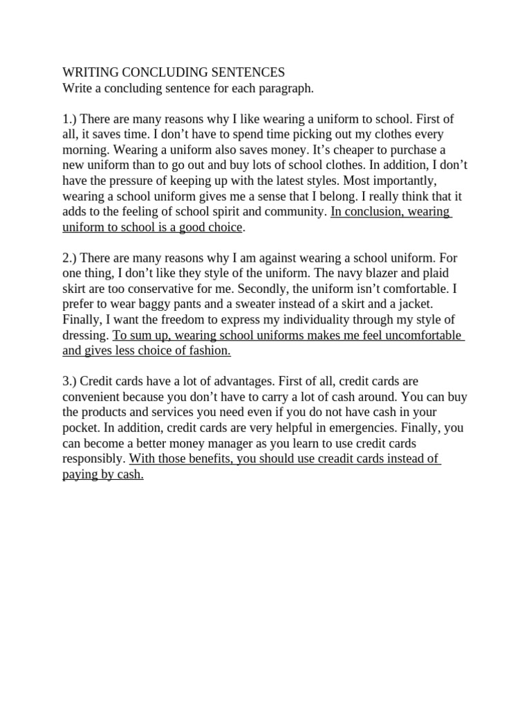 WRITING A CONCLUDING SENTENCE-E-learning | PDF