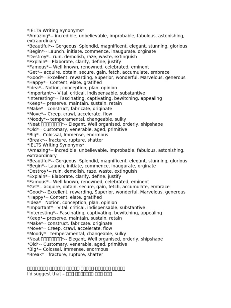 IELTS Writing Synonyms Guide | PDF