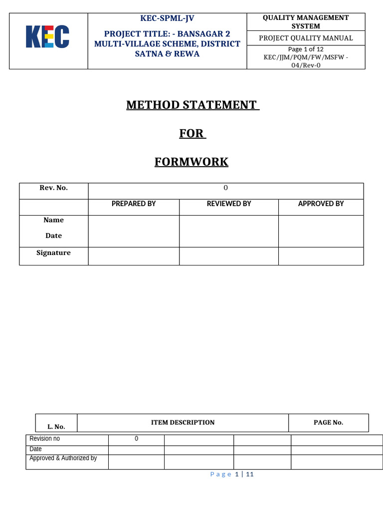 04.Ms for Formwork-r0 | PDF