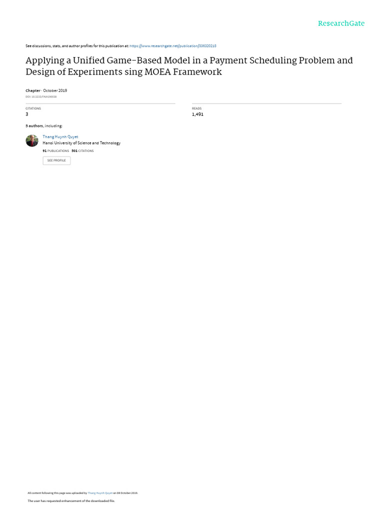 Applying A Unified Game-Based Model in A Payment Scheduling Problem and Design of Experiments ...