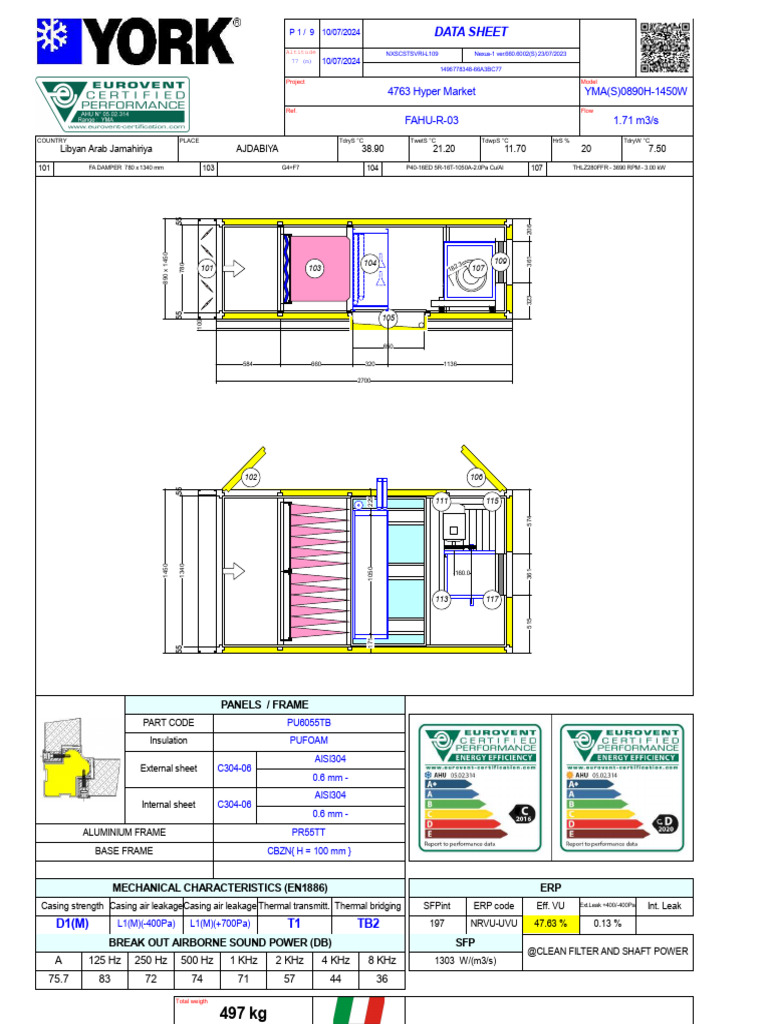 AHU's Technical Selections - YMA ITALY | PDF | Physical Quantities | Mechanical Engineering