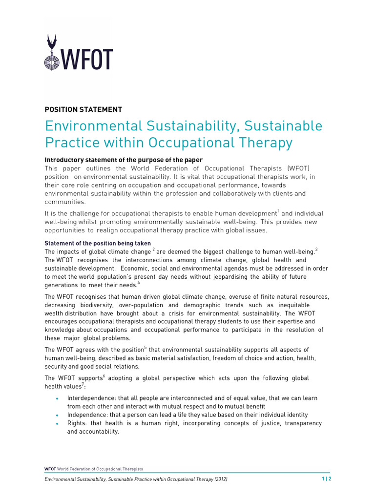 Environmental Sustainability Sustainable Practice Within Occupational ...