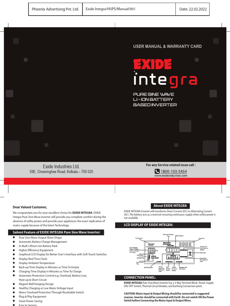 Exide Integra Inverter User Manual | PDF | Power Inverter | Power Supply