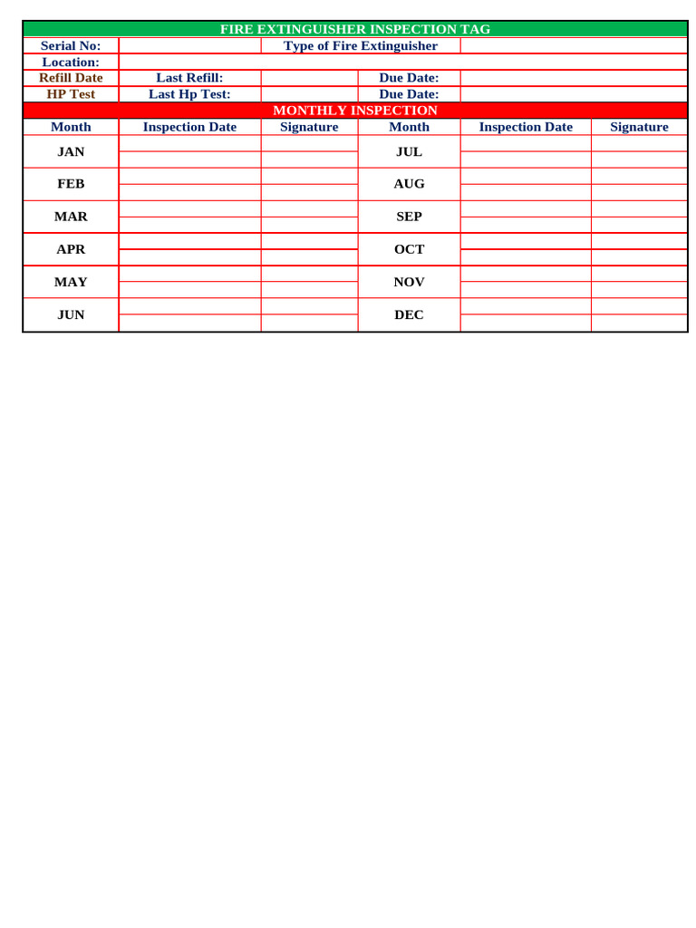 Fire Extinguishers Inspection Card | PDF