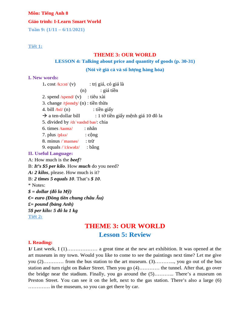Week 9 Theme 3 - Lesson 4, 5 | PDF | Foods