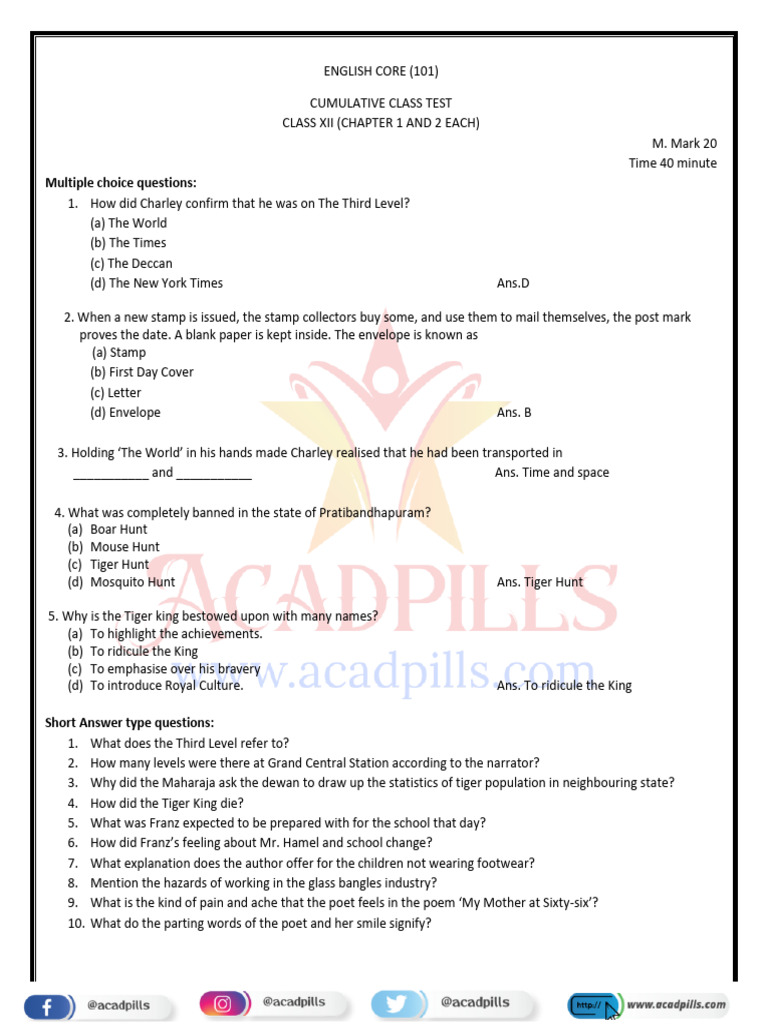 XII - 1 Cumulative Class Test Chapter 2 Each | PDF