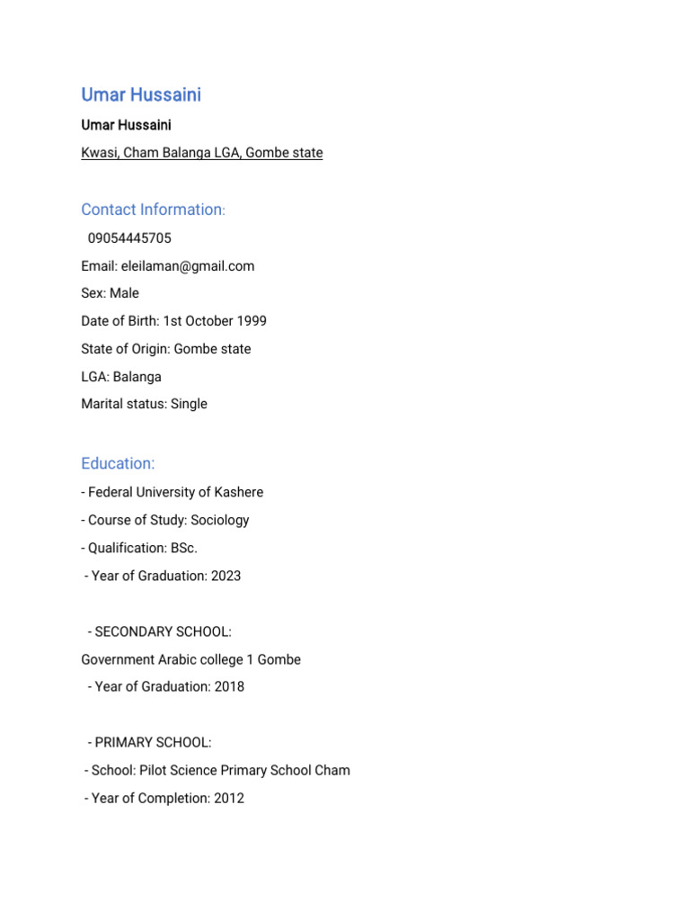 Umar Hussaini CV3 | PDF