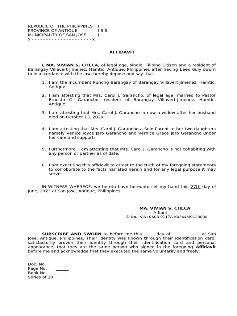 AFFIDAVIT ATTESTING SOLO PARENT | PDF