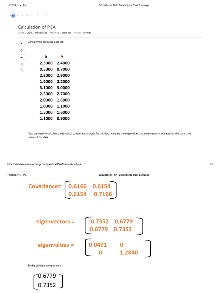 Calculation of PCA - Data Science Stack Exchange | PDF | Principal Component Analysis ...