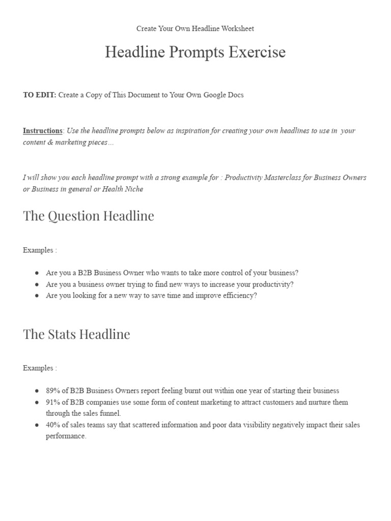 11 Powerful Headline Exercise | PDF | Business