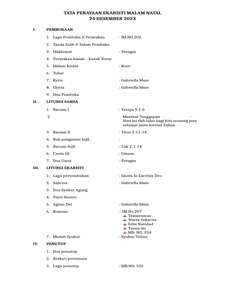 Tata Perayaan Ekaristi Malam Natal 2023 | PDF