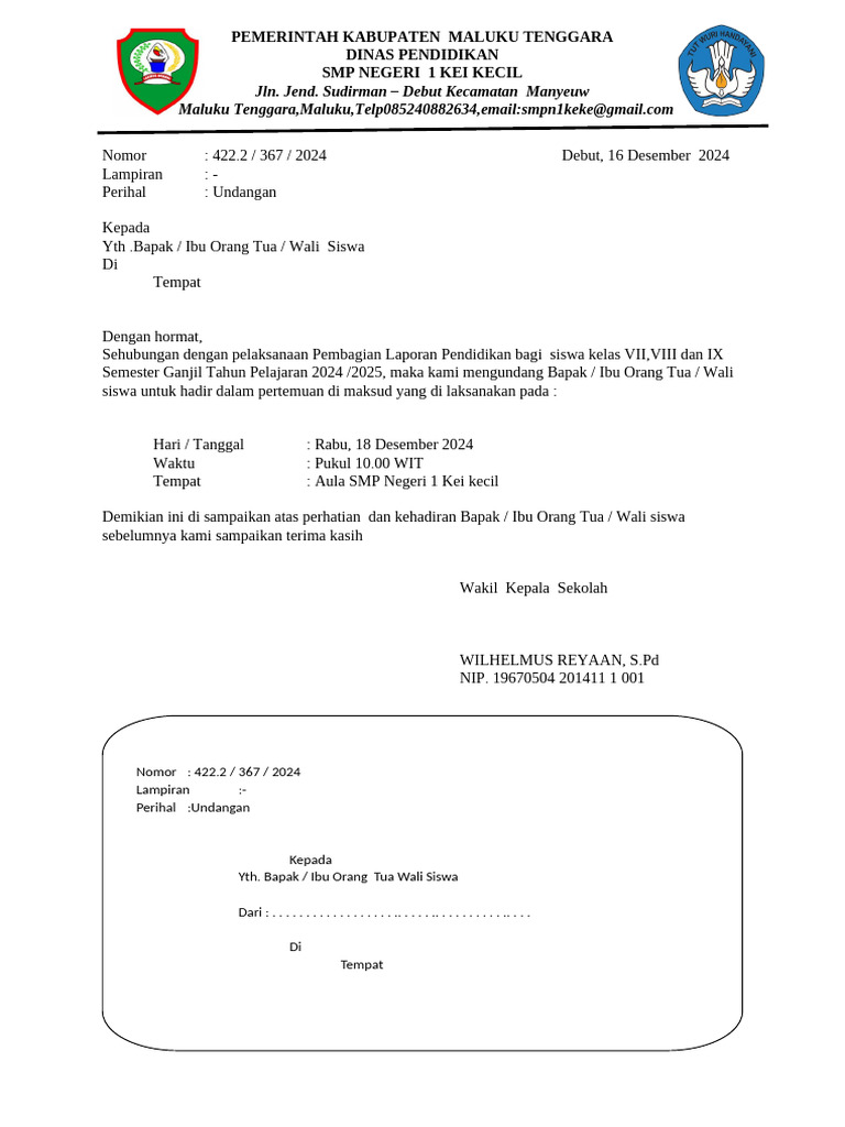 Undangan Penerimaan Laporan Pendidikan | PDF