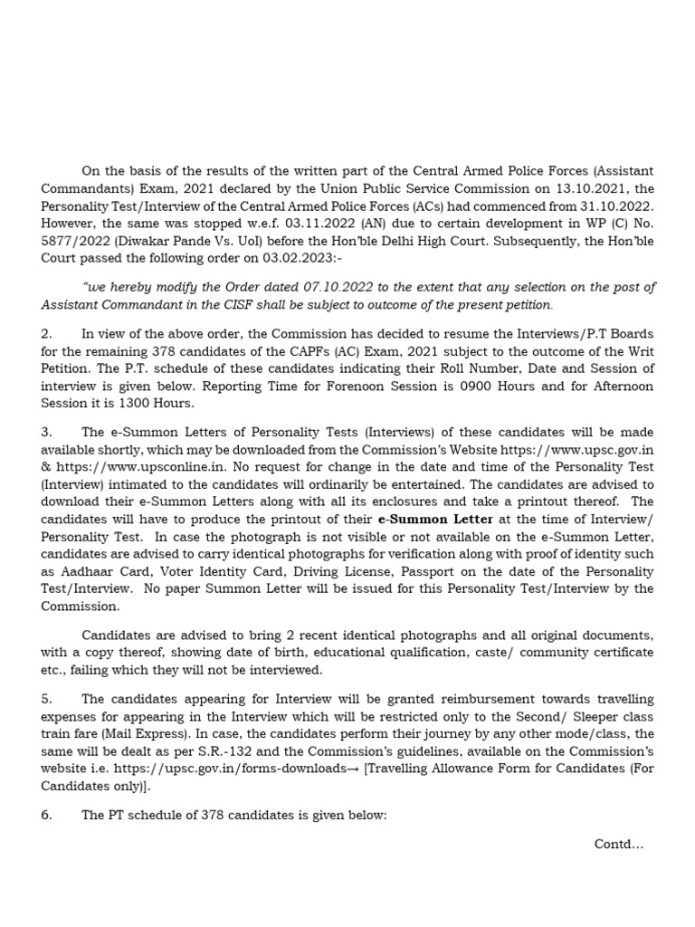 CAPF Assistant Commandants 2021 Interview Schedule | PDF | Identity ...