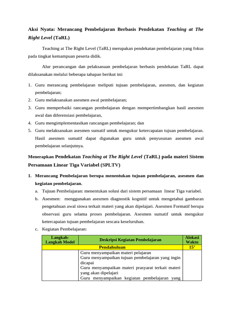 Aksi Nyata TARL | PDF
