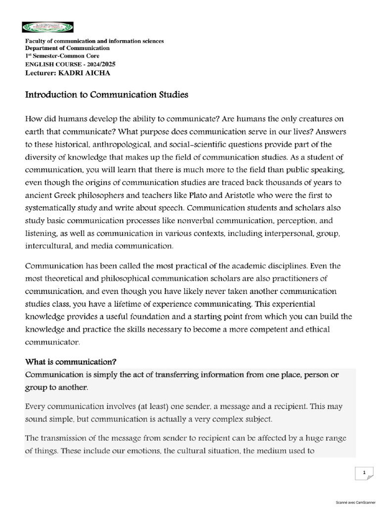 Introduction To Communication Studies | PDF