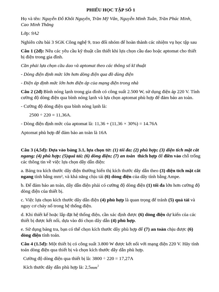 PHT BÀI 3 THIẾT BỊ, DỤNG CỤ, VẬT LIỆU DÙNG CHO LẮP ĐẶT MẠNG ĐIỆN TRONG NHÀ | PDF