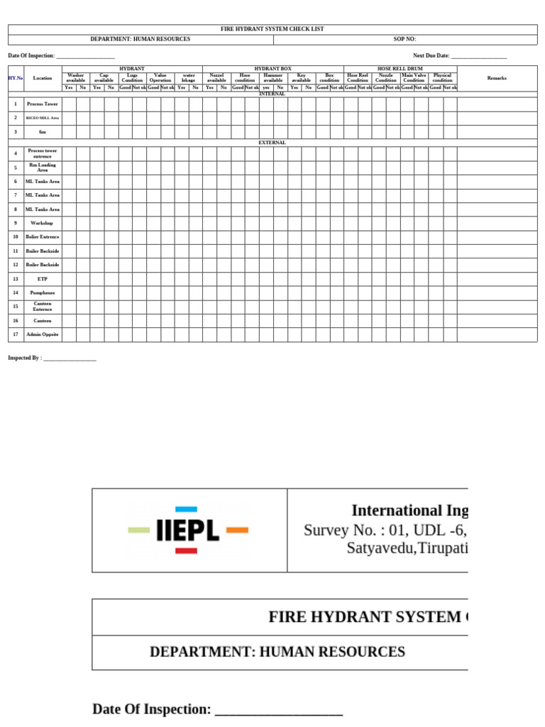 Hydrant Check Sheet-1 | PDF | Manufactured Goods | Hydraulics