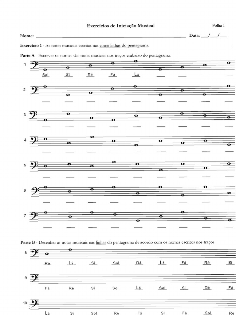 Exercícios Clave de Fá | PDF