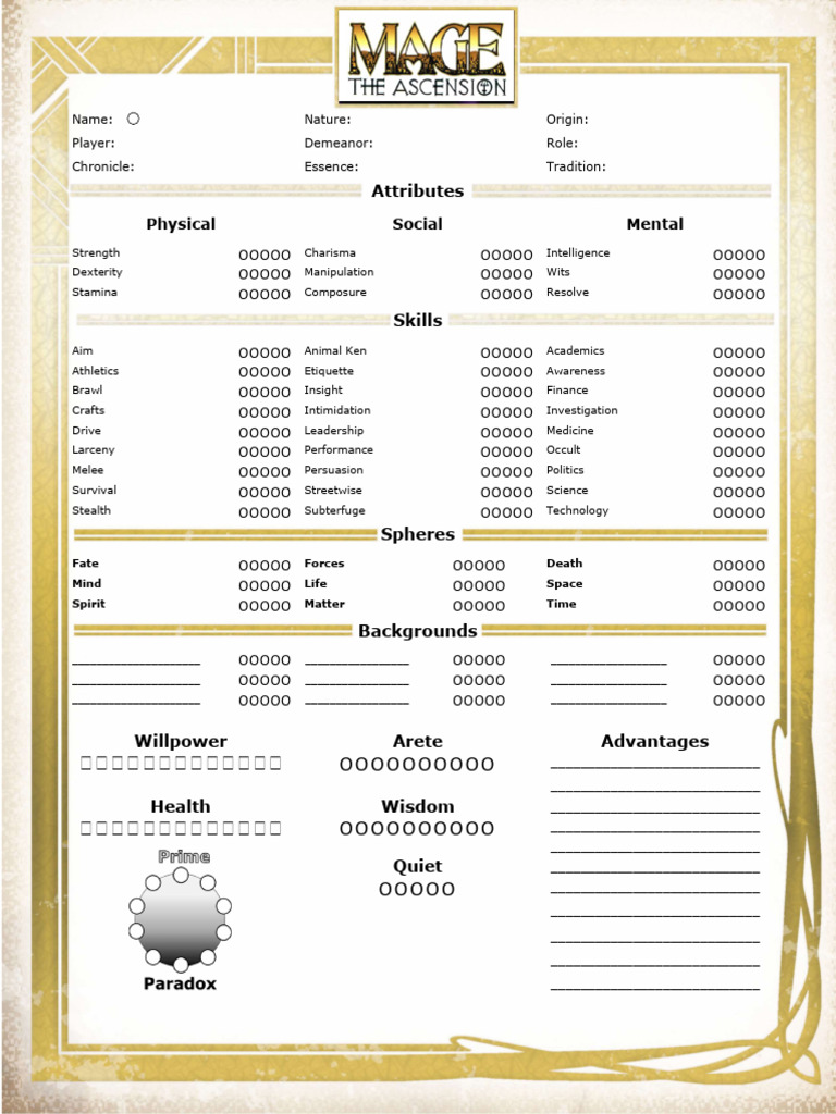 Mage Character Sheet Template | PDF