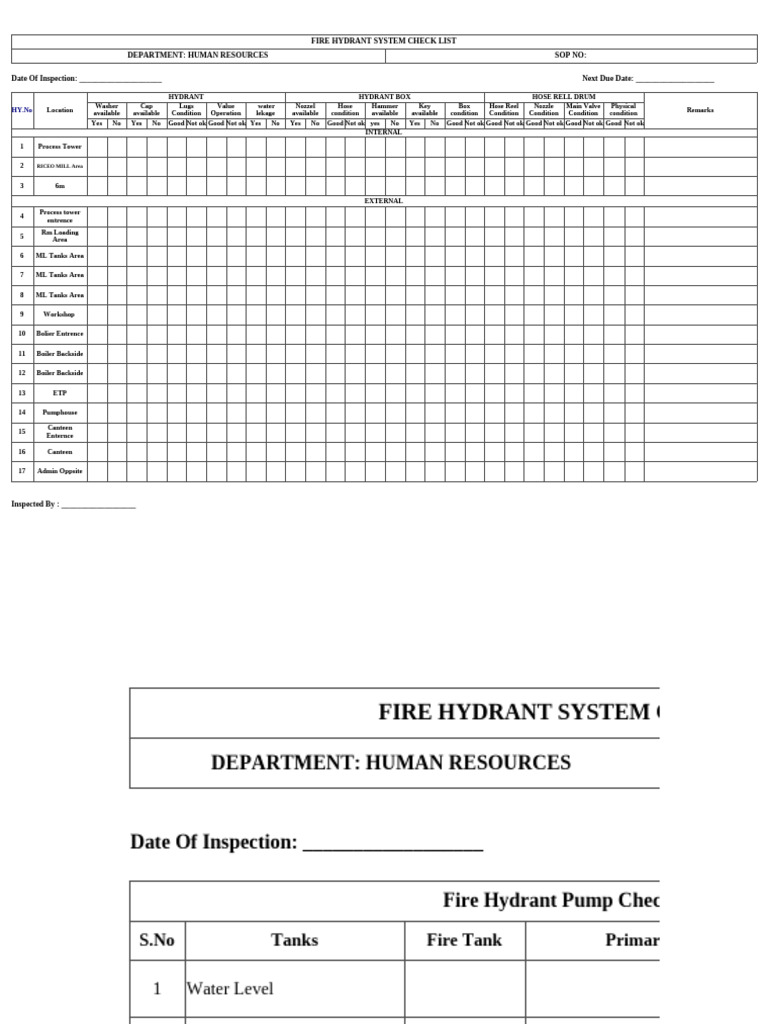 Hydrant check sheet-1 | PDF | Manufactured Goods | Hydraulics