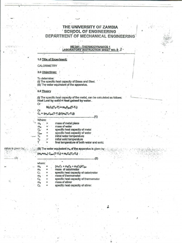 MEC 3401 Calorimetry | PDF
