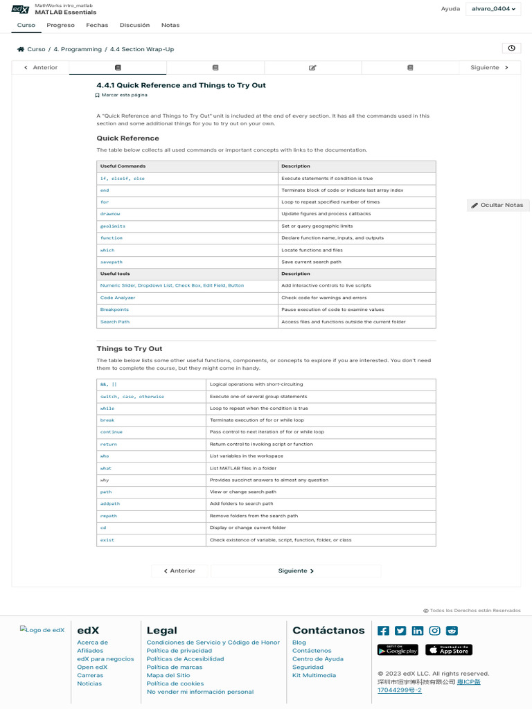 4.4 Section Wrap-Up _ 4. Programming _ MATLAB Essentials _ edX | PDF | Control Flow | Matlab