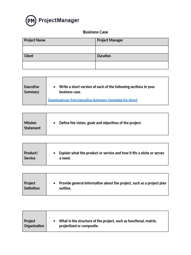 ProjectManager Business Case Template For Word WLNK | PDF