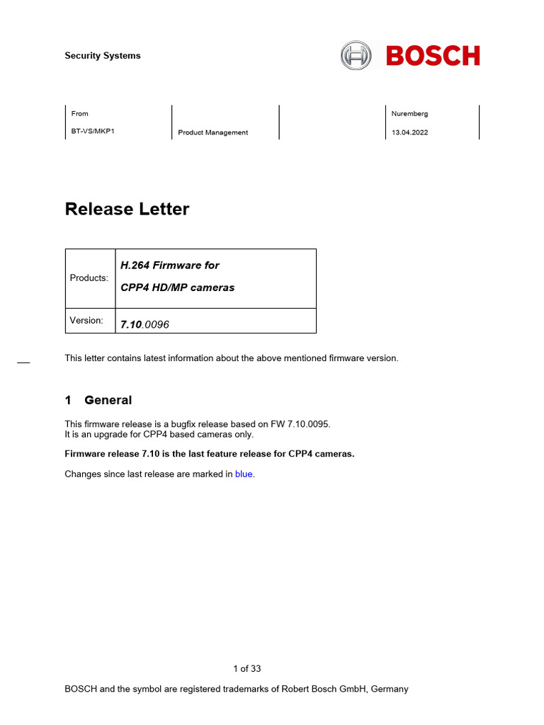 Bosch Releaseletter CPP4 H.264 FW 7.10.0096 | PDF | Internet Explorer | Public Key Certificate