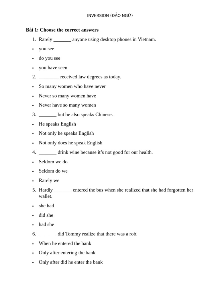 Inversion Exercises for English Grammar | PDF