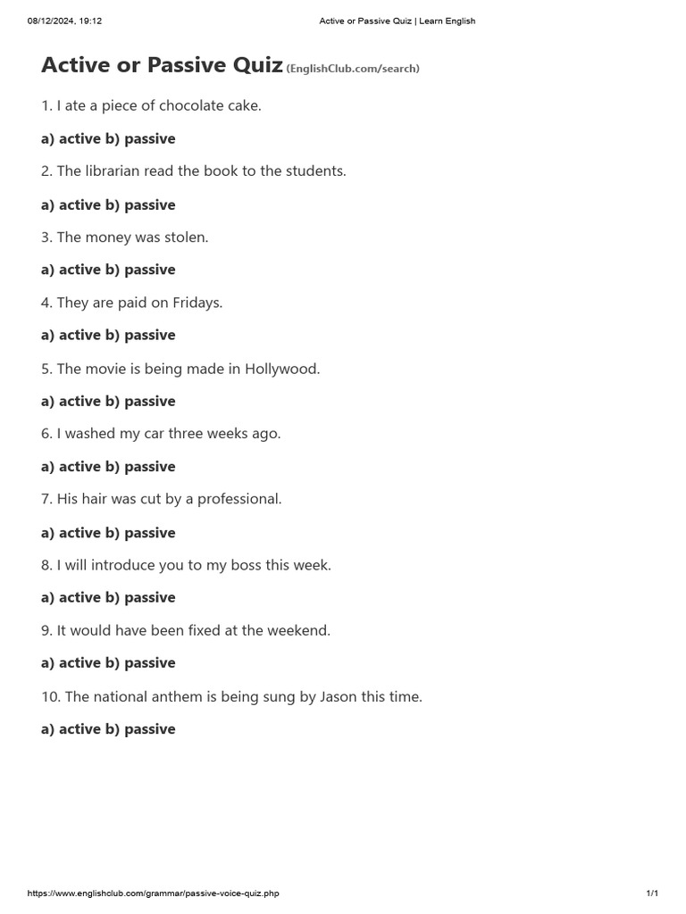 English Active vs Passive Quiz | PDF