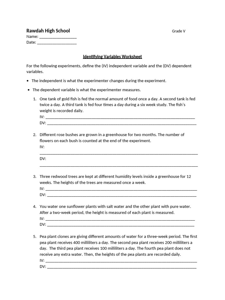 Grade 5 Science Worksheet Variable | PDF | Pea | Plants