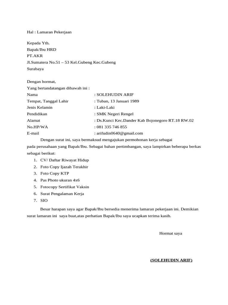 Blangko Surat Lamaran Pekerjaan Fx | PDF