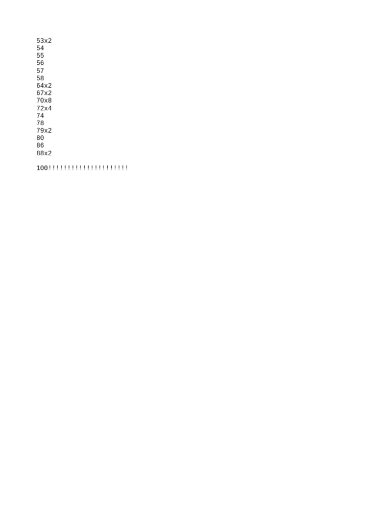 53x2 54 55 56 57 58 64x2 67x2 70x8 72x4 74 78 79x2 80 86 88x2 100 ...