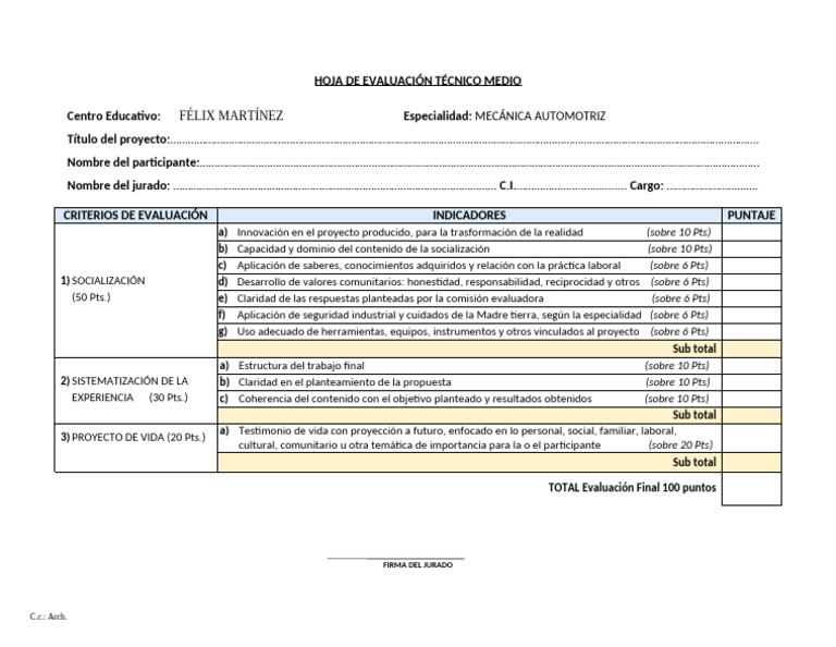 Hoja Eval - Tecnicos - Medio Rotary | PDF