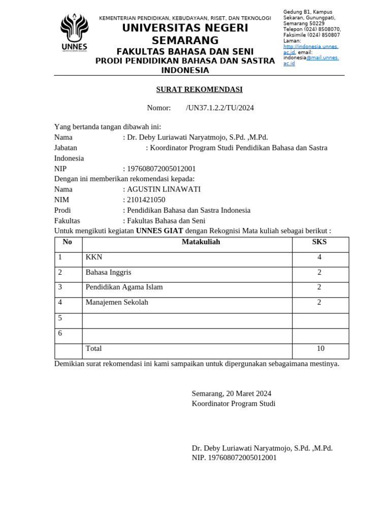 Surat Rekomendasi PBSI GIAT 2024 | PDF