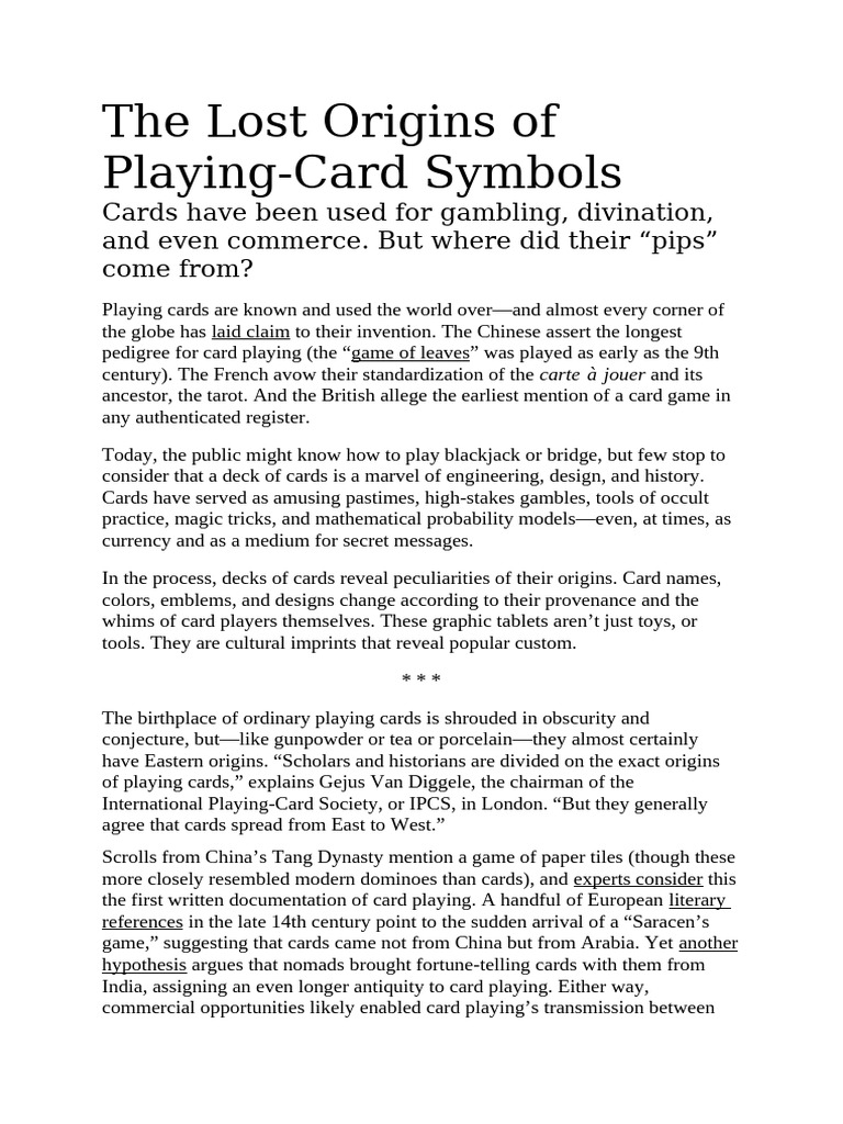 Origins of Playing Card Symbols | PDF | Playing Cards | Gambling