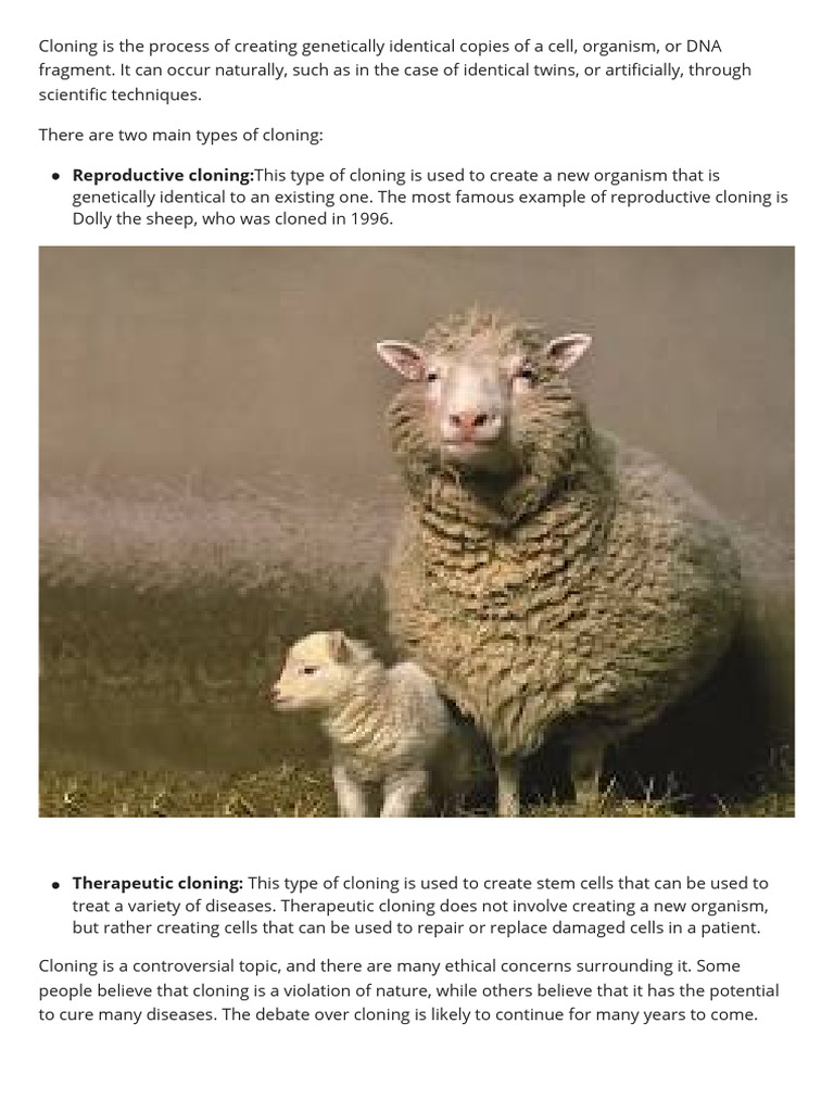 Understanding Cloning: Types and Ethics | PDF
