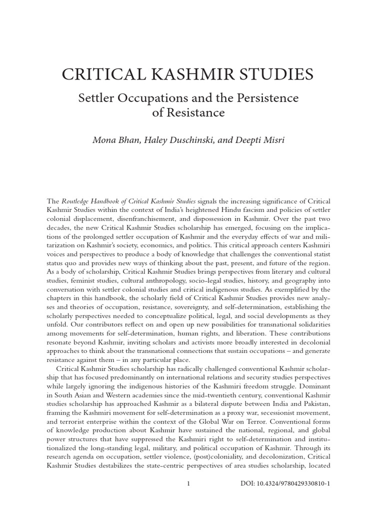 Critical Kashmir Studies Settler Occupat | PDF | Self Determination ...