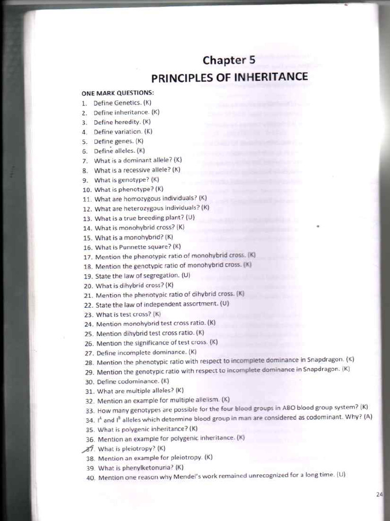 Biology Home Work Principles of Inheritance | PDF