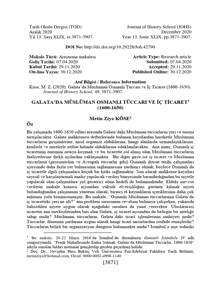 Galata Da Musluman Osmanli Tuccari Ve Ic-1 | PDF