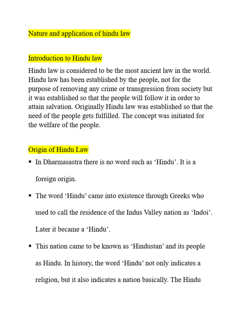 Nature and Application of Hindu Law | PDF | Dharma | Vedas