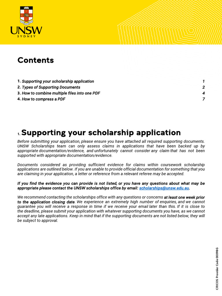 Supporting Documentation UNSW Scholarships | PDF | Computer File