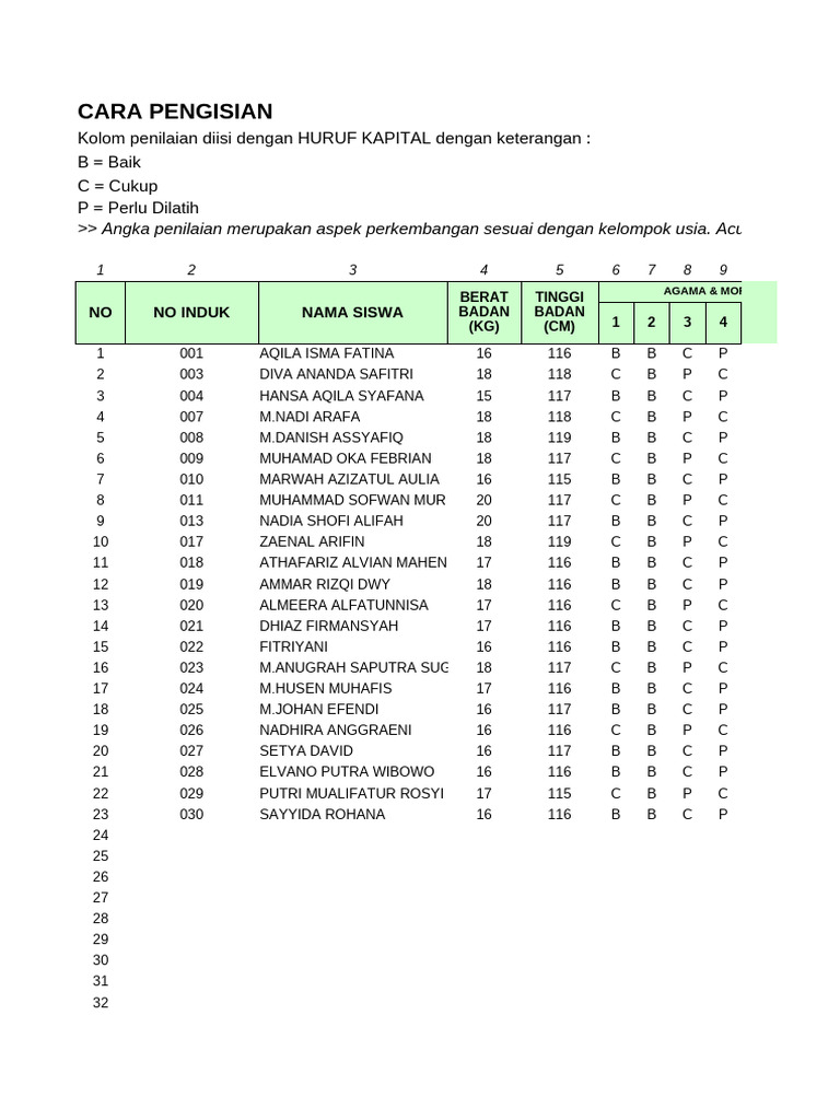 Contoh Raport Paud Otomatis Tk 4-5 Thn | PDF