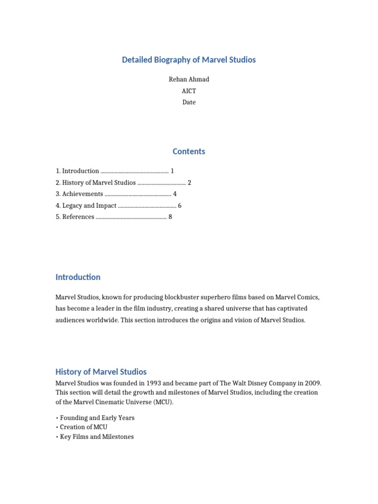 Detailed Biography Rehan Ahmad Marvel Studios | PDF