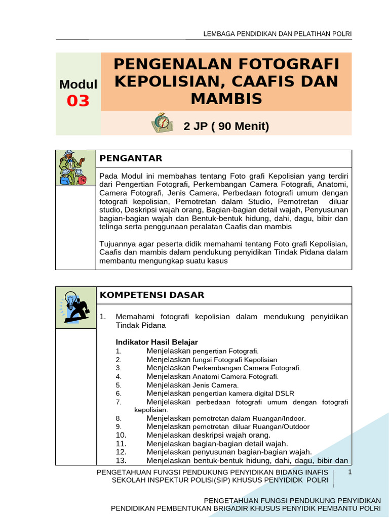 MODUL 03- FOTOGRAFI KEPOLISIAN DAN CAAFIS MAMBIS SIP SUS baru ok | PDF